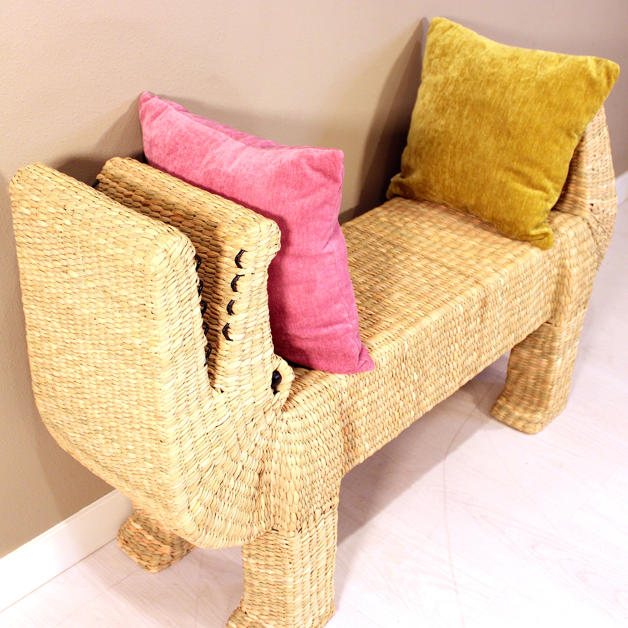 Handwoven Crocodile Bench Large - Natural Reed Chuspata | Mexican Arti ...